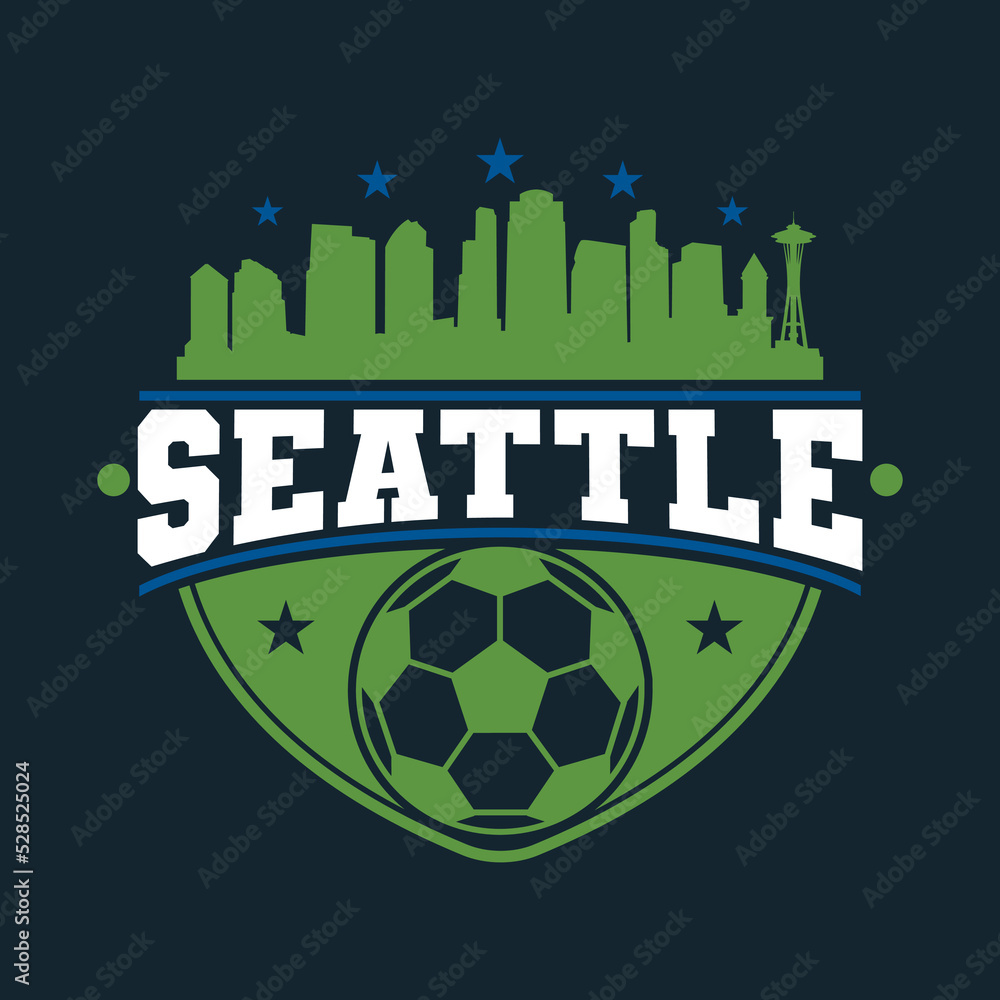 Seattle, WA, USA Skyline City Silhouette Vector. Soccer Design Style ...