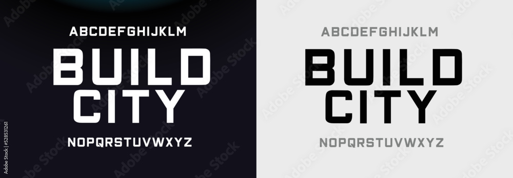 BUILD CITY Minimal urban font. Typography with dot regular and number ...