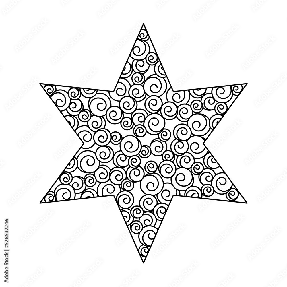 Coloring pages for adults. Six pointed star. Doodle anti-stress Hand ...