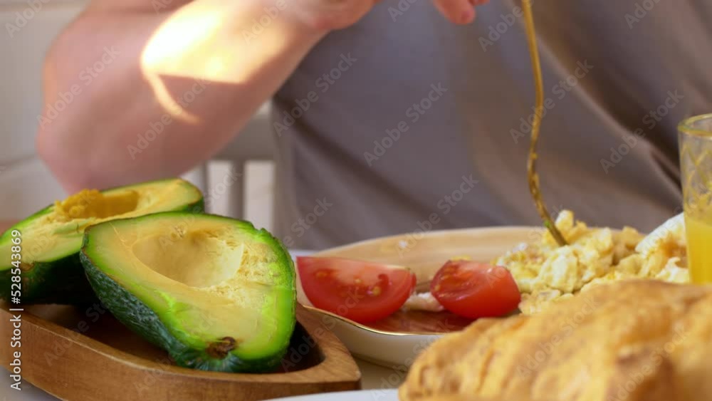 A complete breakfast for a man consists of vegetables, avocados ...