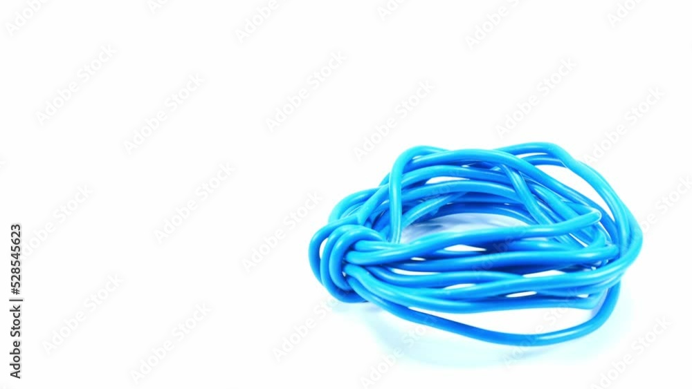 Blue wire cable of usb and adapter isolated on white background ...