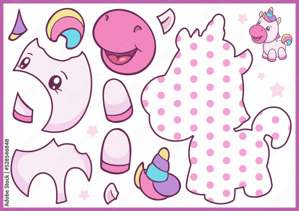 Cut and glue a paper puzzle of unicorn. Kids craft page. DIY papercraft ...