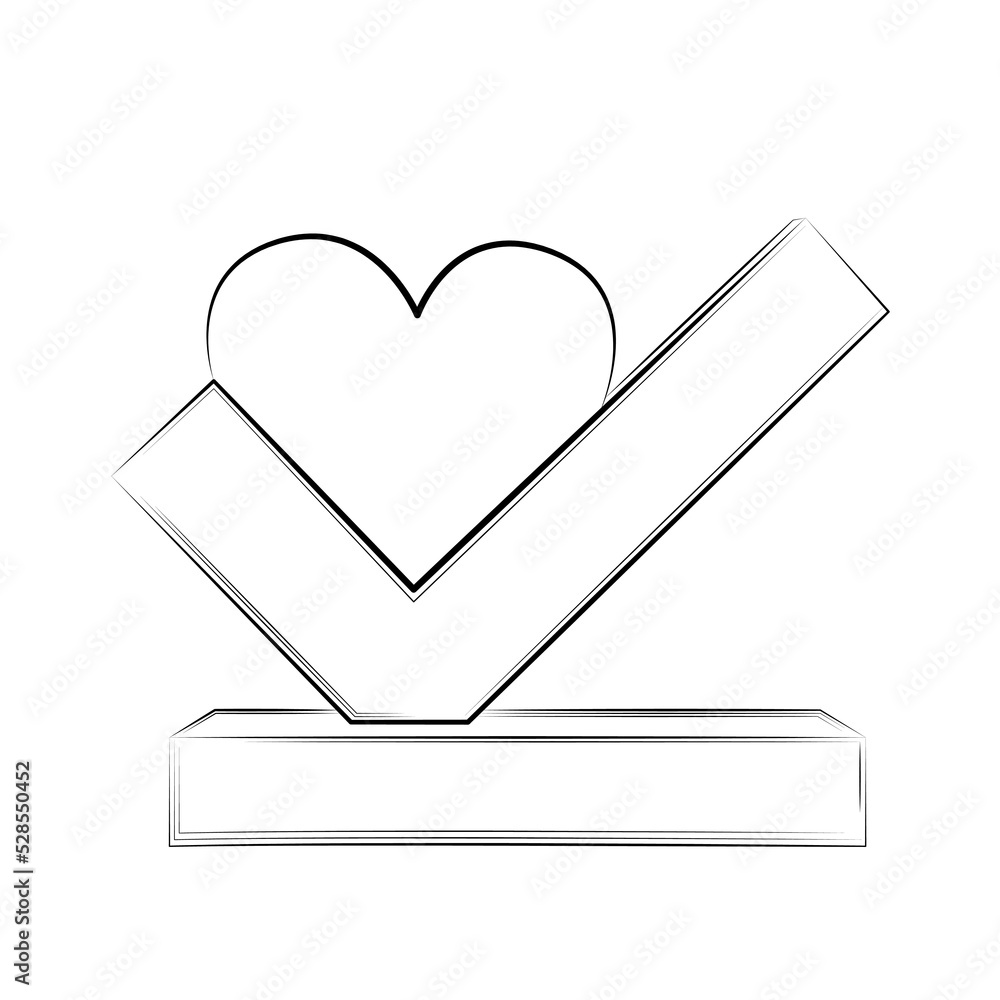 Love sign. Heart with checkmark symbol. Pedestal with a heart and a ...