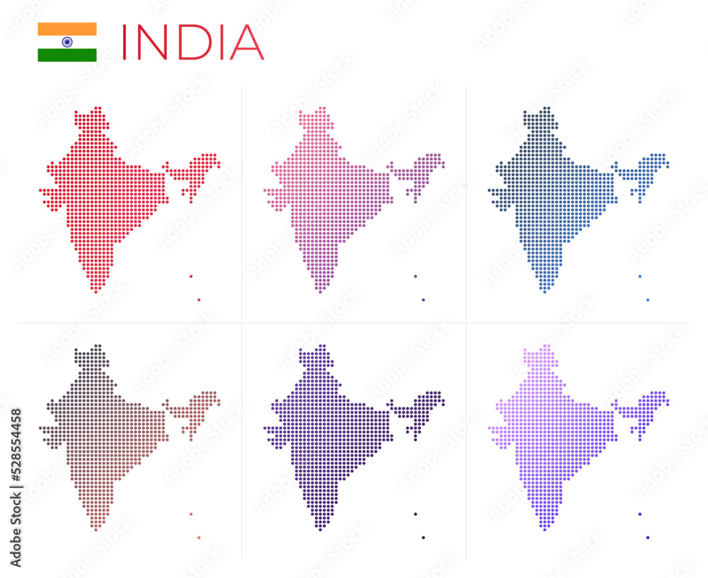 India dotted map set. Map of India in dotted style. Borders of the ...