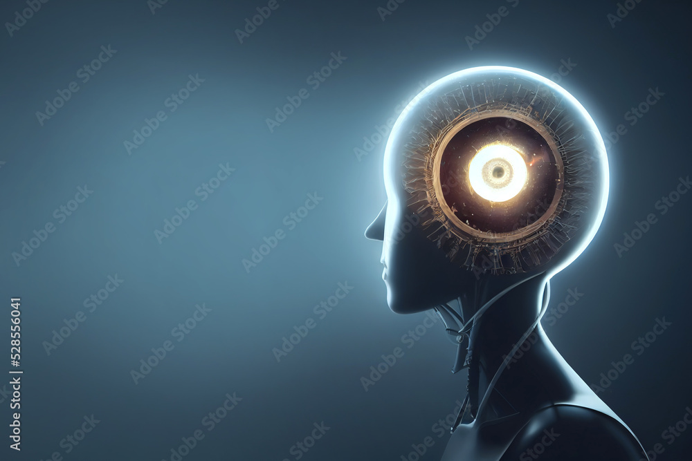 Brain - Fusion of human with artificial intelligence AI. Neural network ...