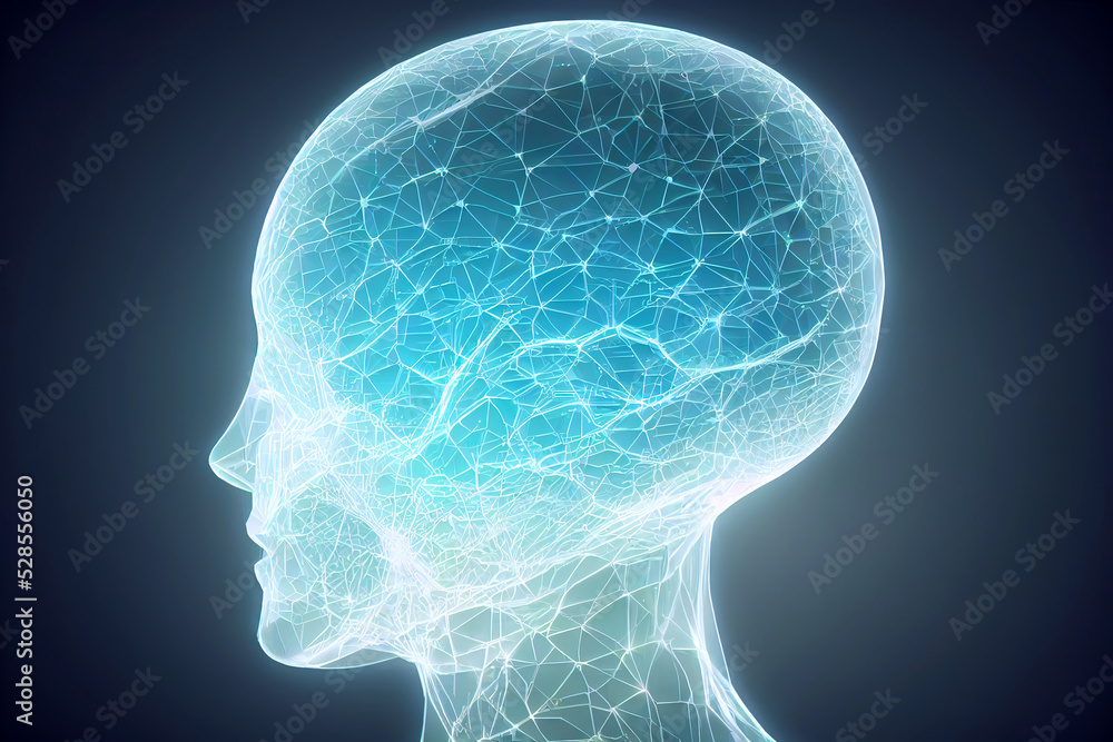 Brain - Fusion of human with artificial intelligence AI. Neural network ...