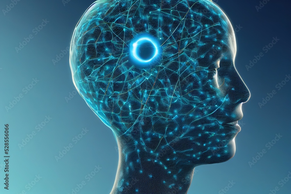 Brain - Fusion of human with artificial intelligence AI. Neural network ...