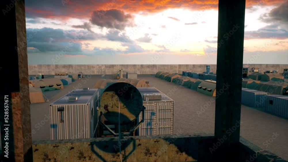 An abandoned and deserted secure military base and army camp in the ...