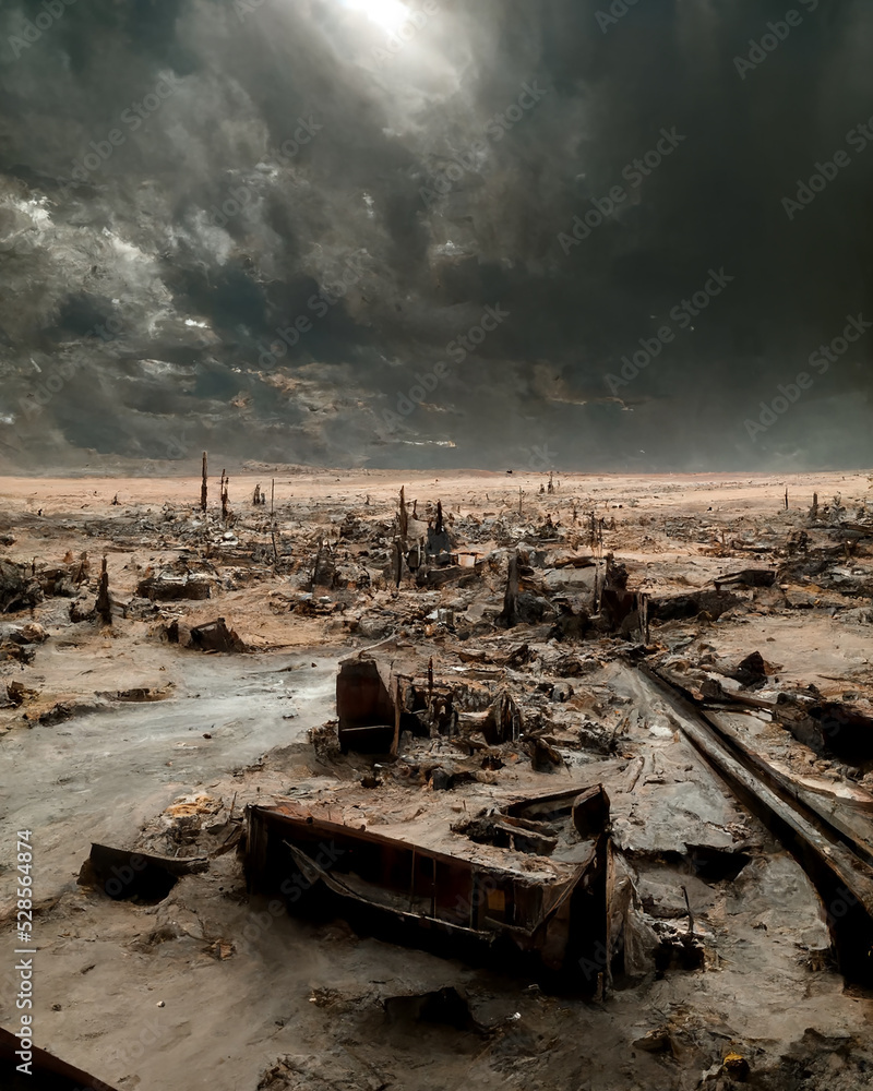 Abandoned Destroyed Dieselpunk City on Mars Surface Sci-Fi Apocalyptic ...