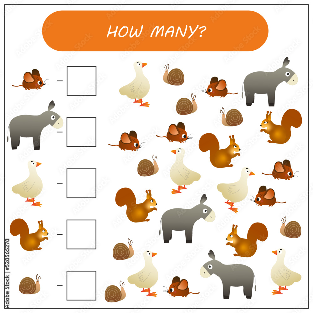 Counting game for kids. How many animals are there. Educational maths ...