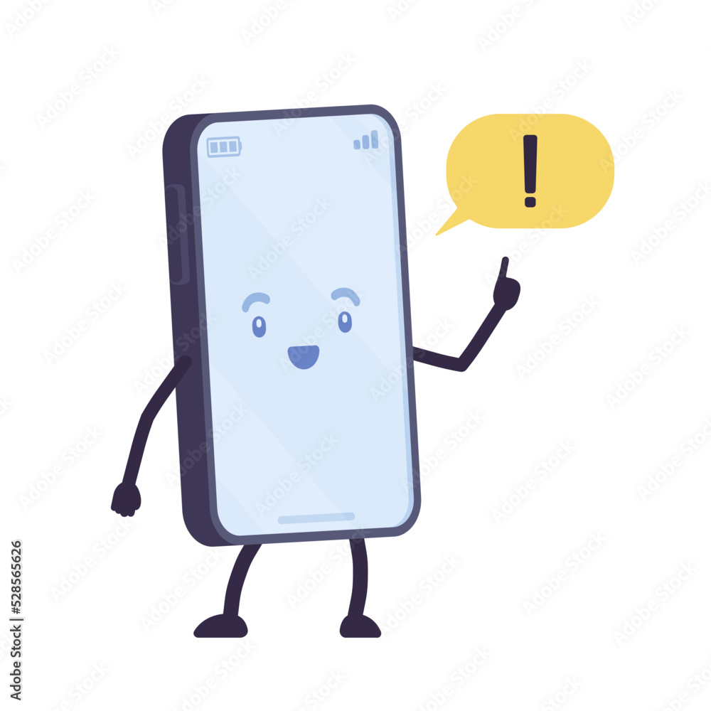 Smartphone cartoon character, exclamation pose. Expressing surprise ...