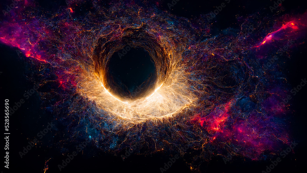 Cosmic Supermassive Black Hole Spectacular Art Illustration. Center of Galaxy Super Gravitation ...