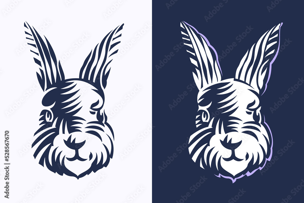 Rabbit head hand drawn engraving style illustration. Vector emblem ...