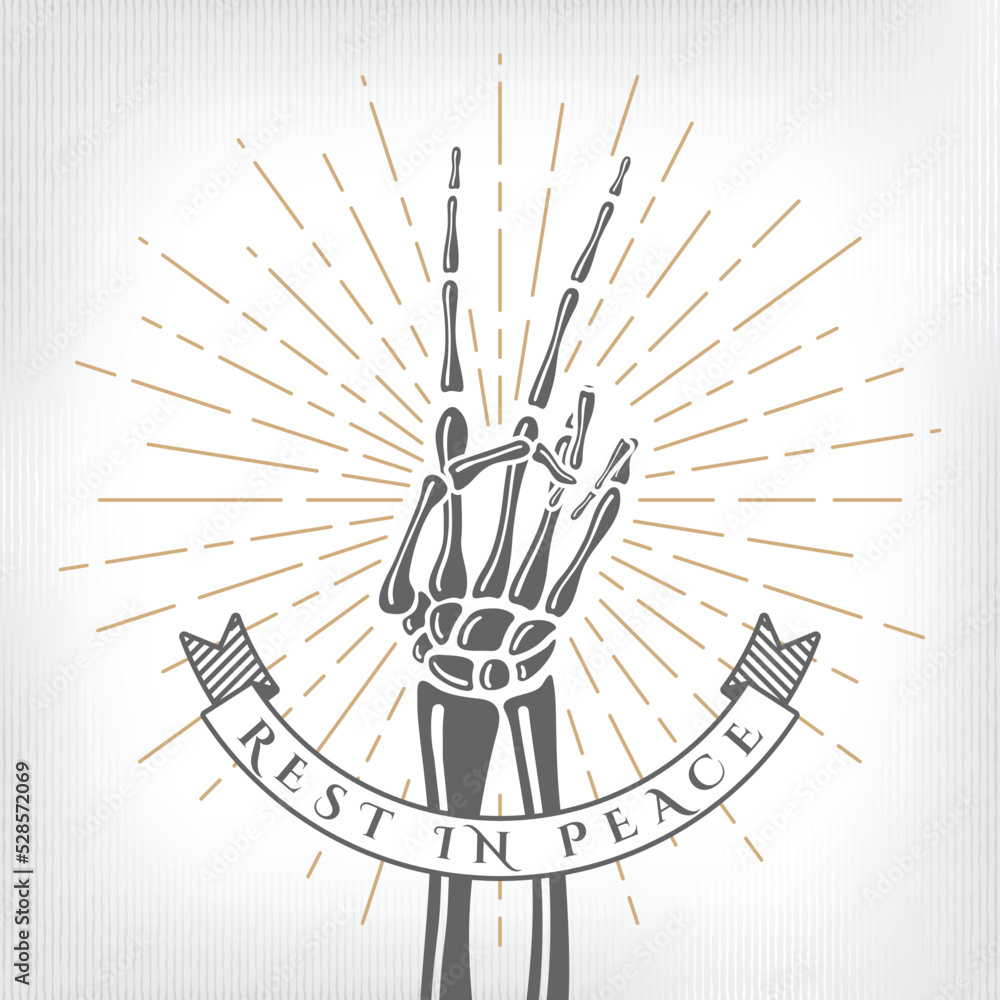 Dead Man Skeleton Hand Showing Victory or Peace Symbol Halloween Comic ...