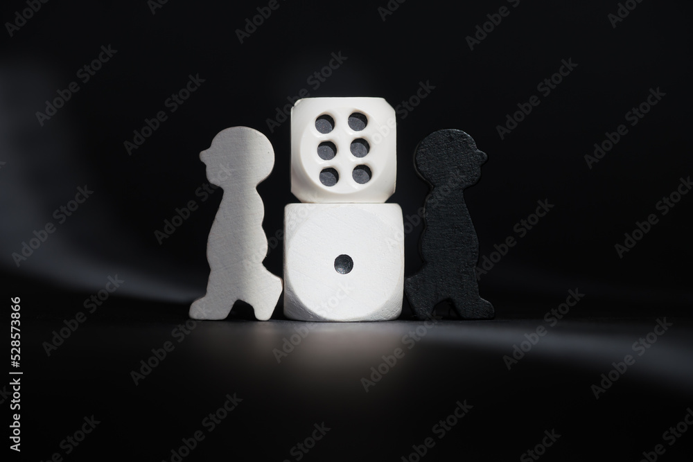 Opposites concept. Two game figures turned back to each other. Black ...