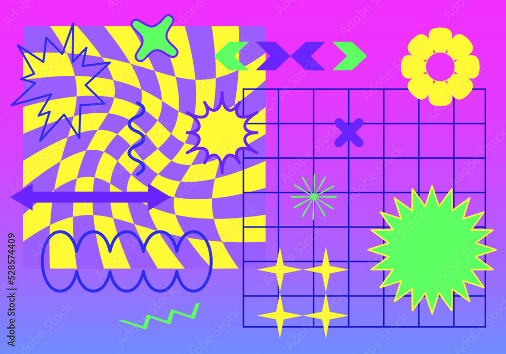 Vector trendy abstract cool retrowave pattern illustration with memphis ...