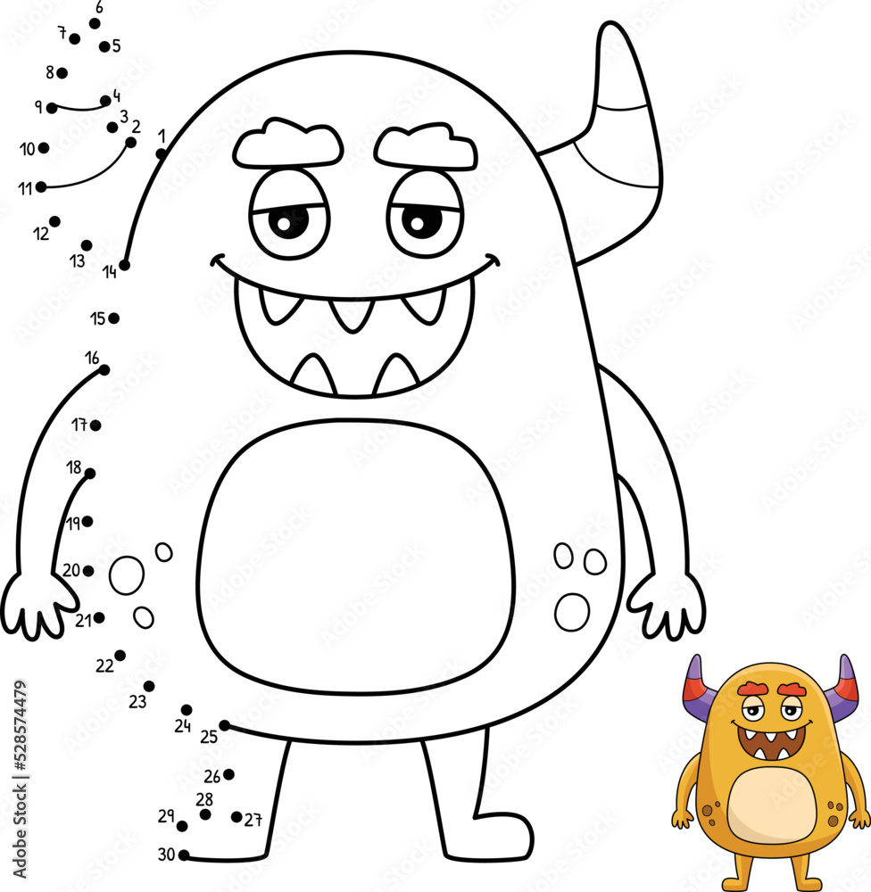 Dot to Dot Happy Monster Isolated Coloring Page Stock Vector | Adobe Stock