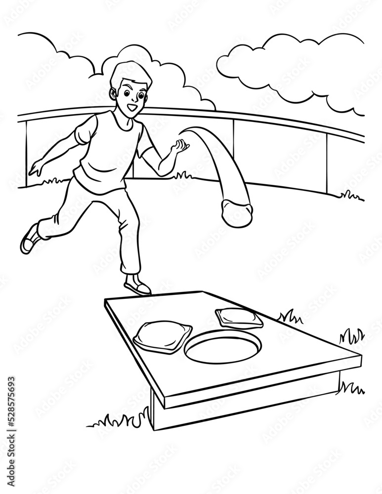 Vetor de Cornhole Coloring Page for Kids do Stock | Adobe Stock