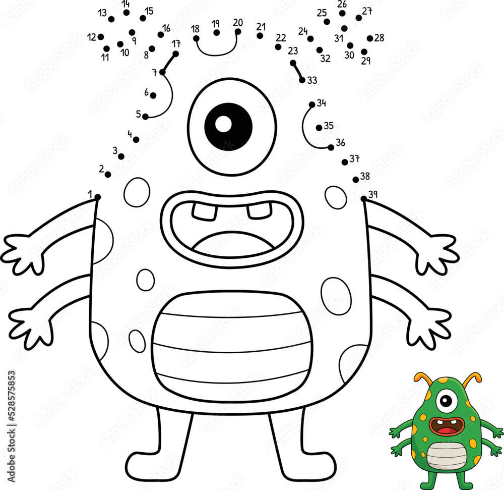 Dot to Dot One Eyed Monster Isolated Coloring Page Stock Vector | Adobe ...