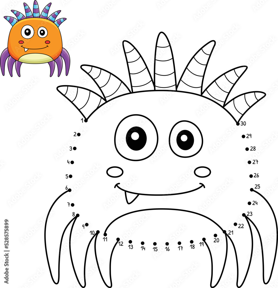 Dot to Dot Monster Spider Isolated Coloring Page Stock Vector | Adobe Stock