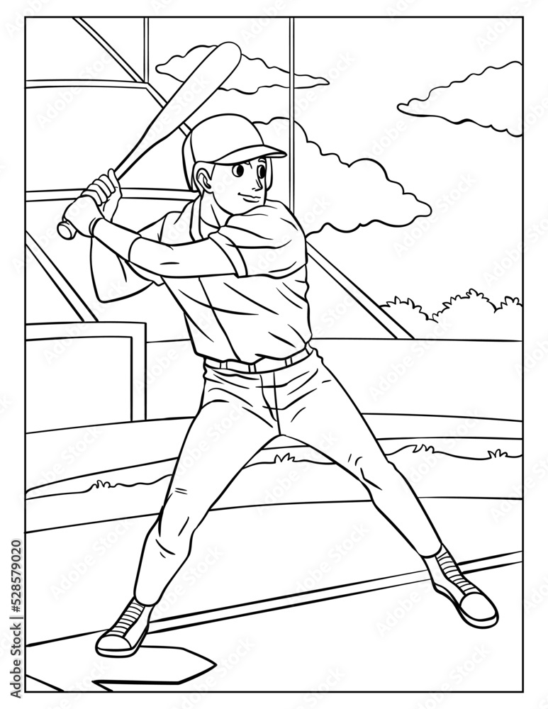 Baseball Coloring Page for Kids Stock Vector | Adobe Stock