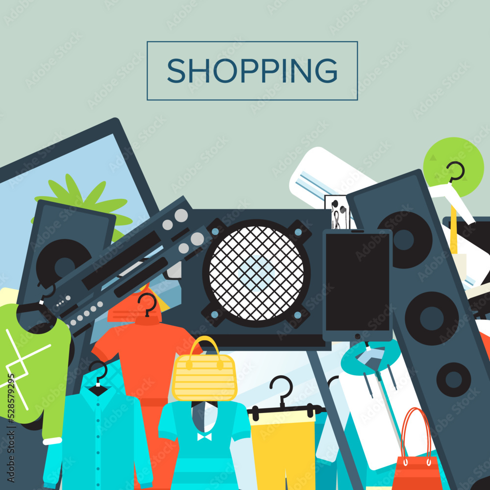 Shopping mall banner in flat design vector illustration. Store concept ...