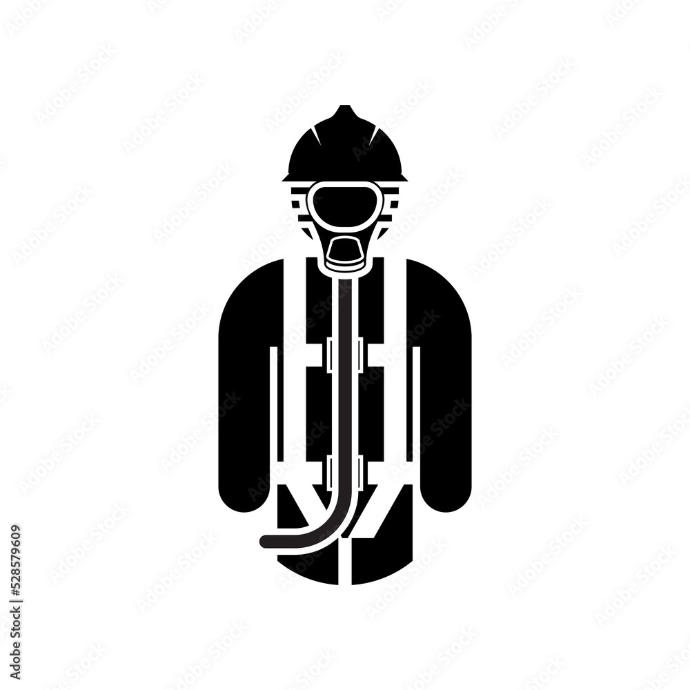 Worker wearing self contained breathing apparatus protective equipment ...