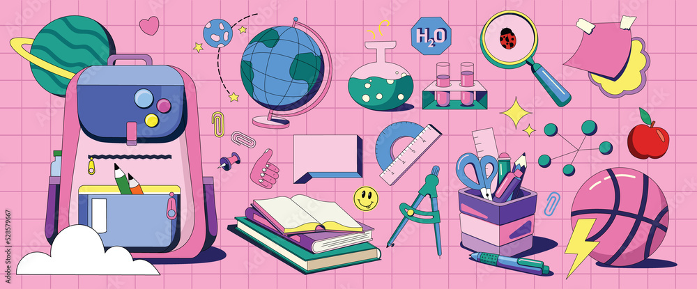 Big vector set with school subjects. Collection of flat illustrations ...