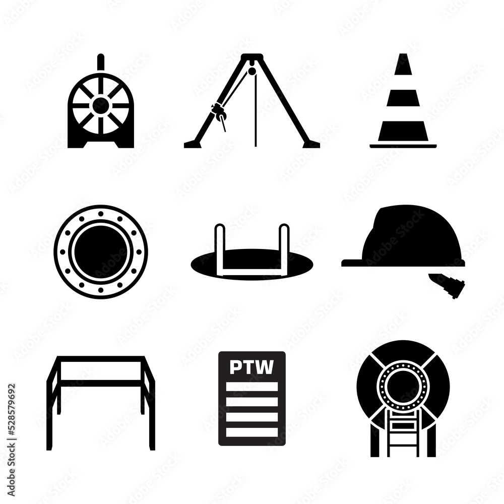 Set of confined space work entry safety icon and symbol. Stock Vector ...