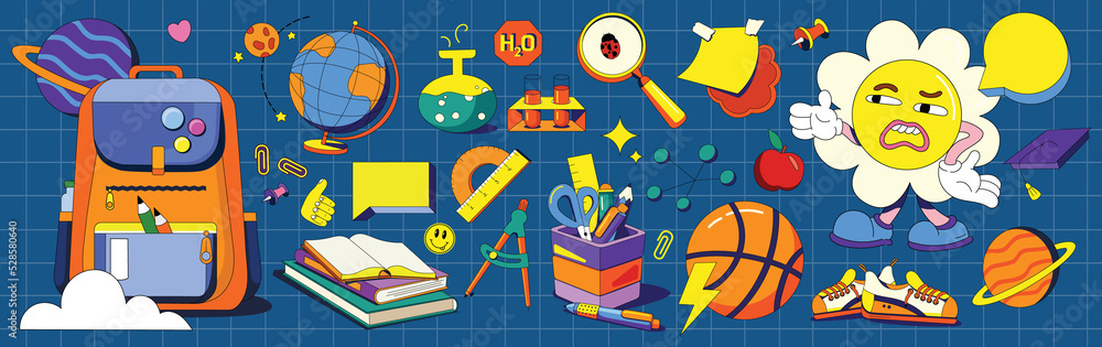 Big vector set with school subjects. Collection of flat illustrations ...