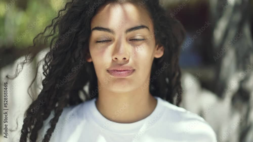 Generation z mixed race pretty teenager headshot close up portrait ...