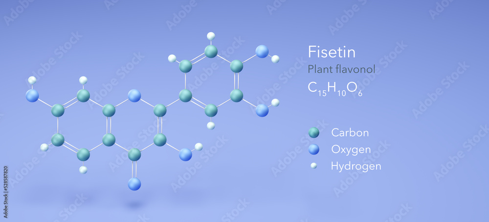 fisetin, plant flavonol, molecular structures, 3d model, Structural ...