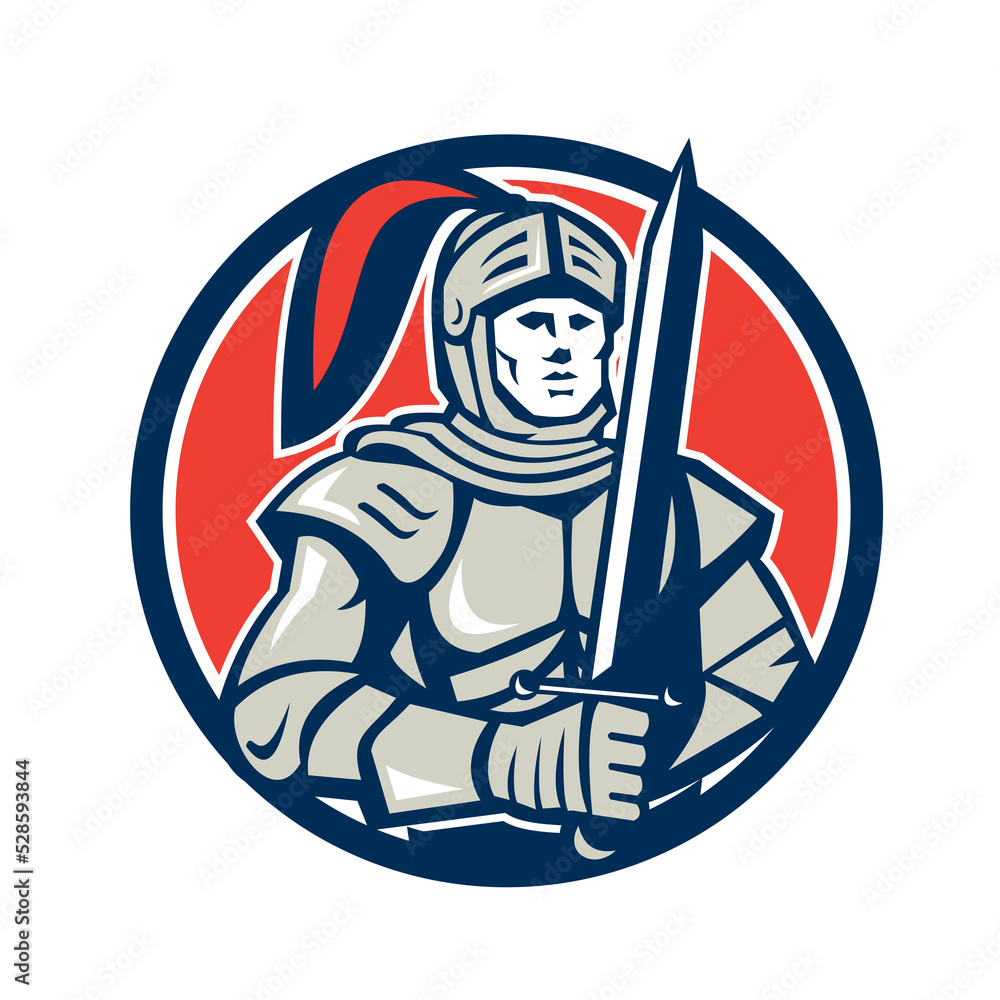 Knight Full Armor With Sword Circle Retro Stock Illustration | Adobe Stock