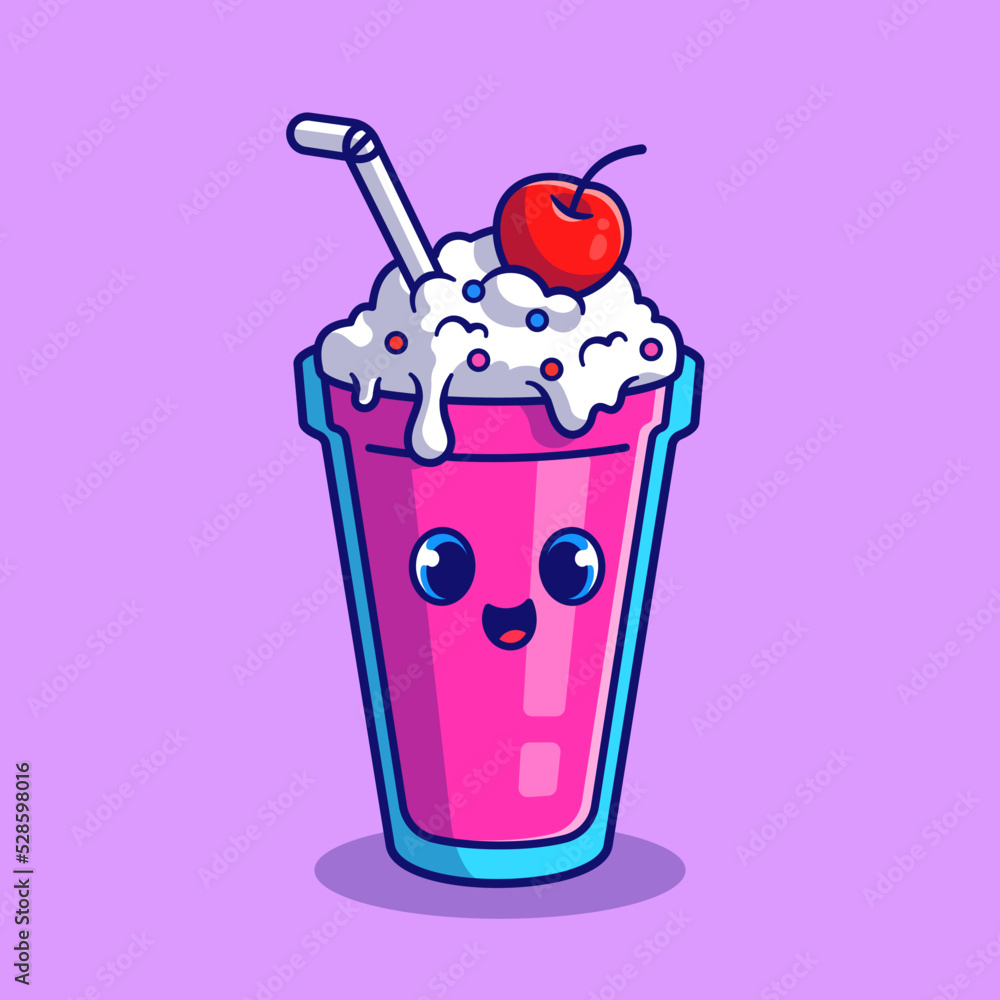 Cute Milkshake With Cherry Cartoon Vector Icon Illustration. Food And ...