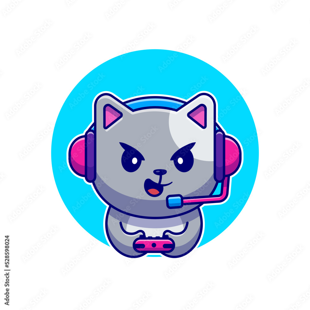 Cute Cat Gaming Cartoon Vector Icon Illustration. Animal Technology ...