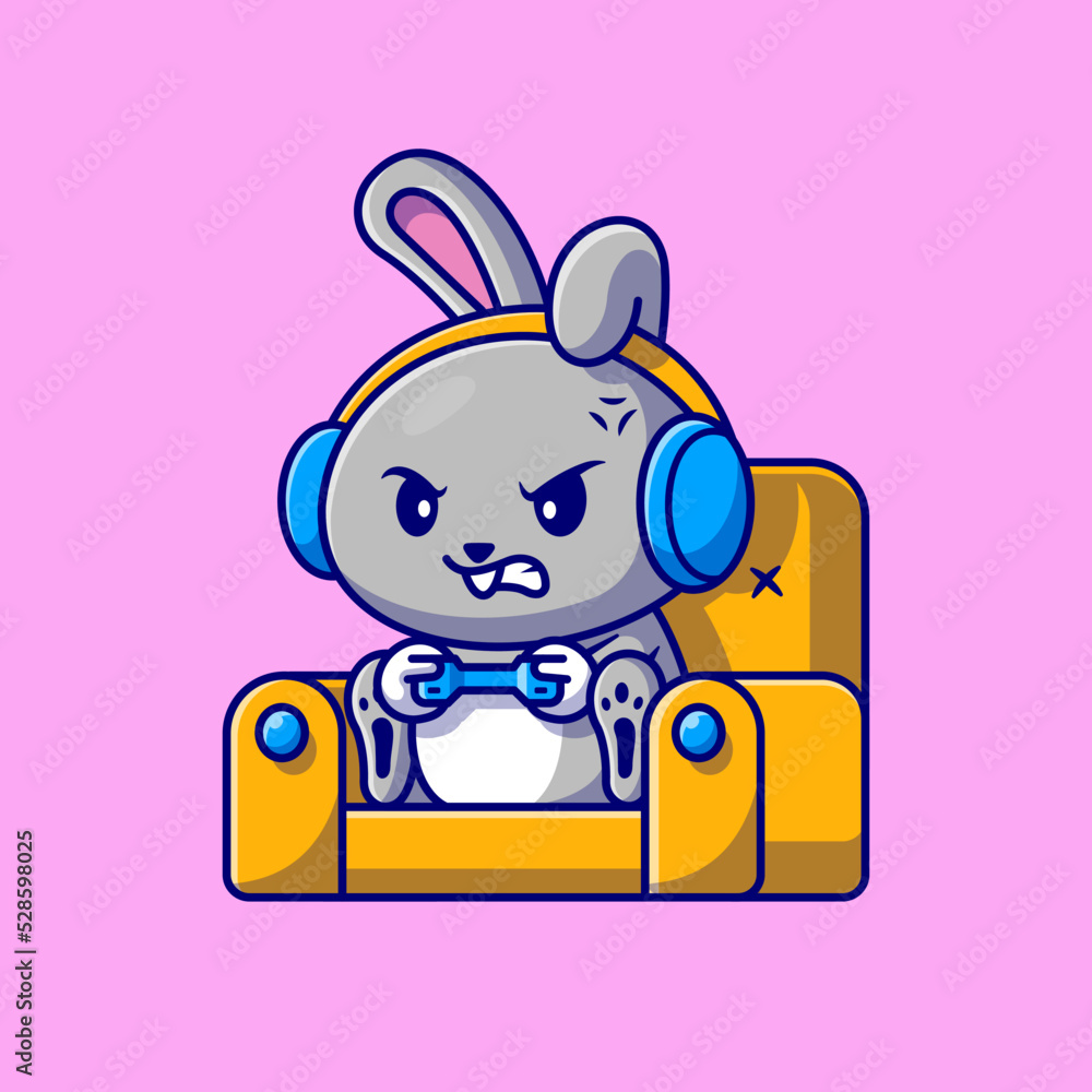 Cute Rabbit Gaming On Sofa Cartoon Vector Icon Illustration. Animal ...