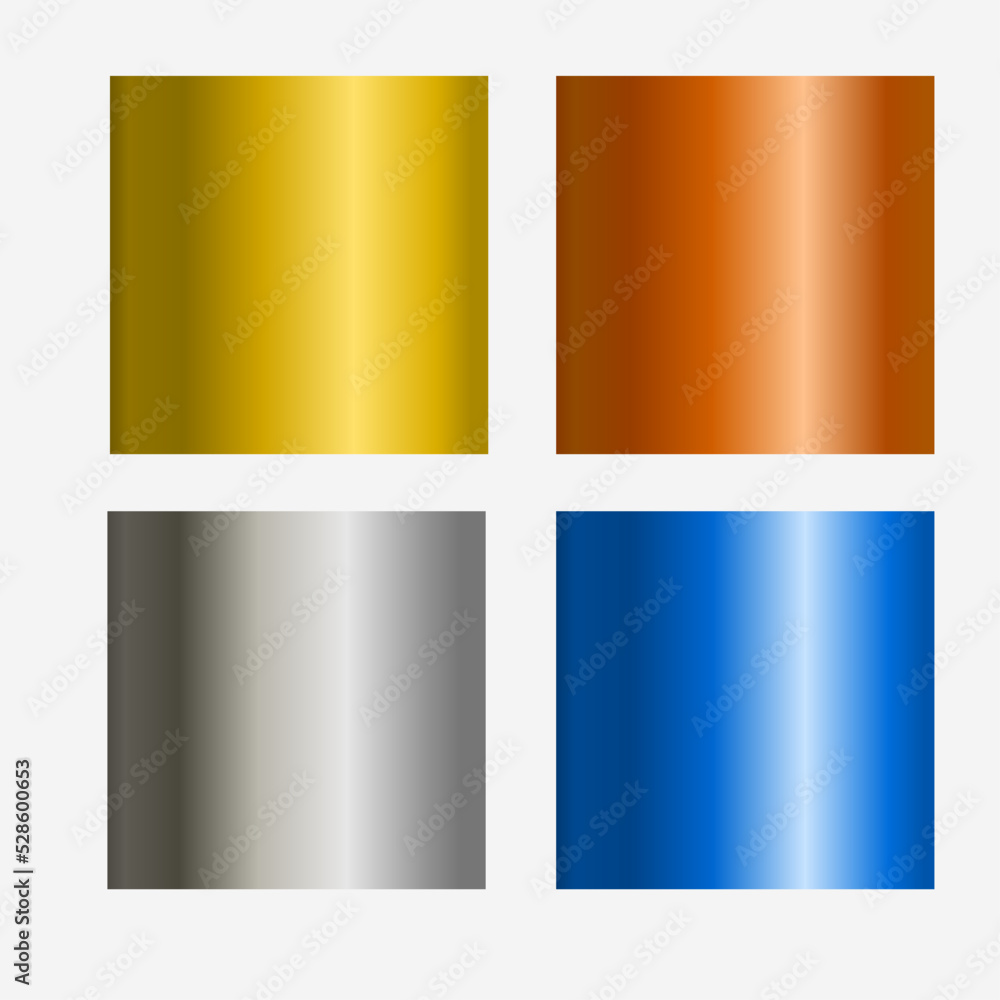 gold, silver ,bronze and blue chrome gradient collection set, Realistic ...