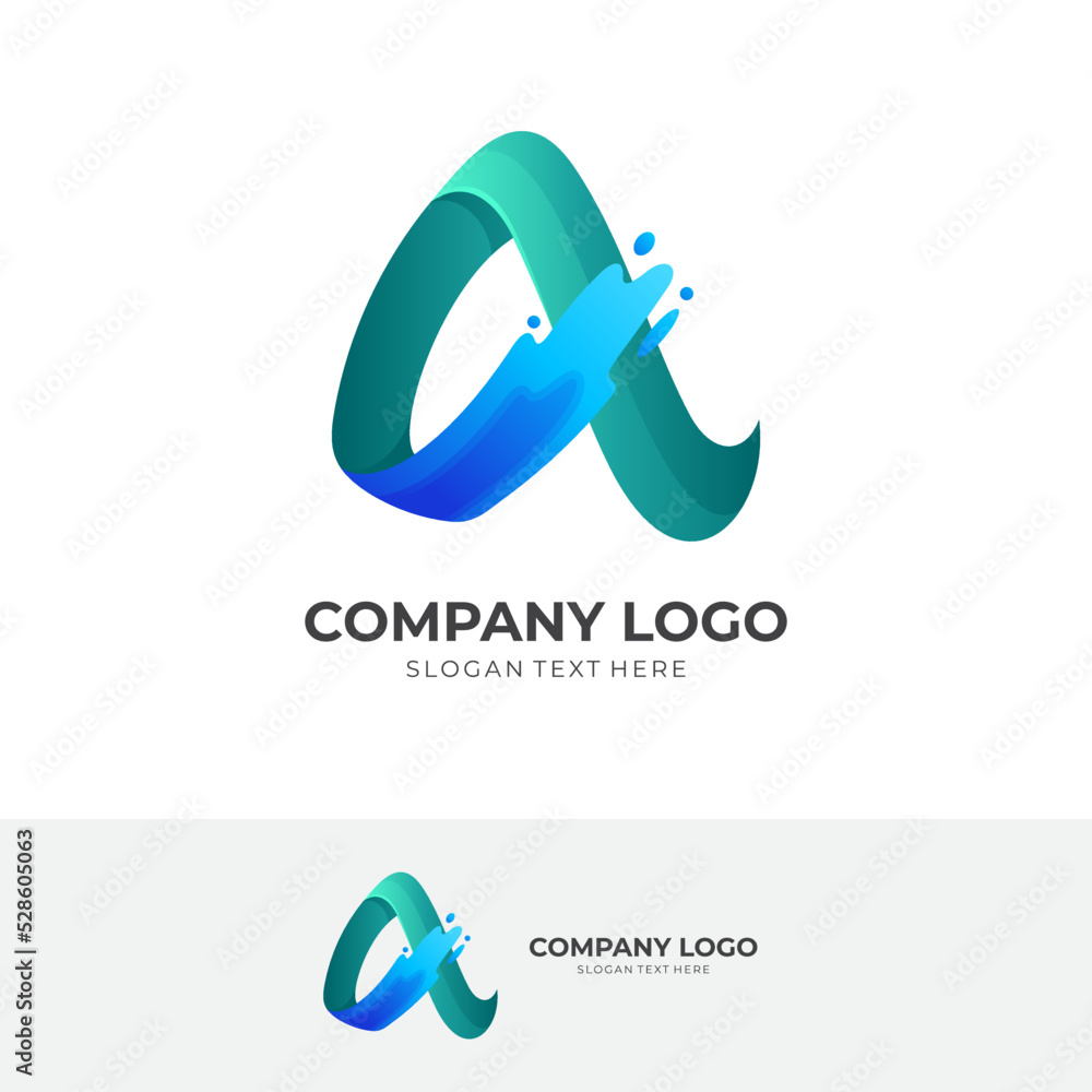 initial A logo design, letter A and water combination logo with 3d ...