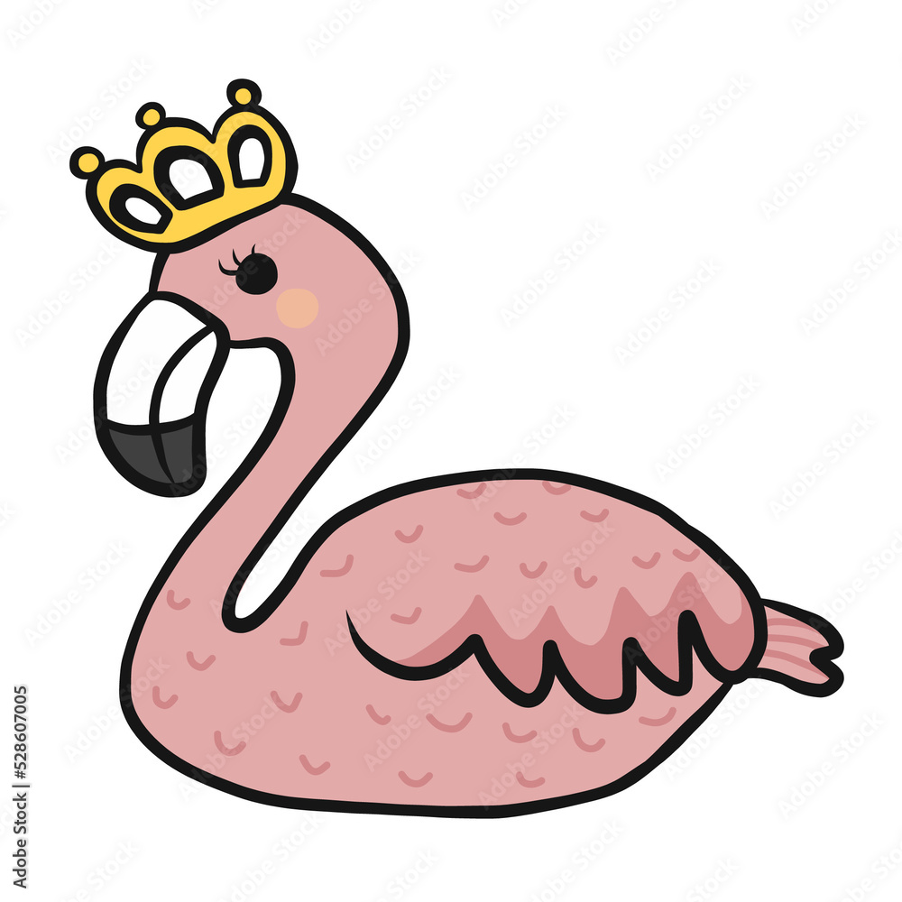 Flamingo wear queen cartoon illustration Stock Illustration | Adobe Stock