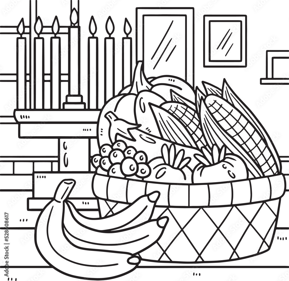 Kwanzaa Mazao and Kinara Coloring Page for Kids Stock Vector | Adobe Stock
