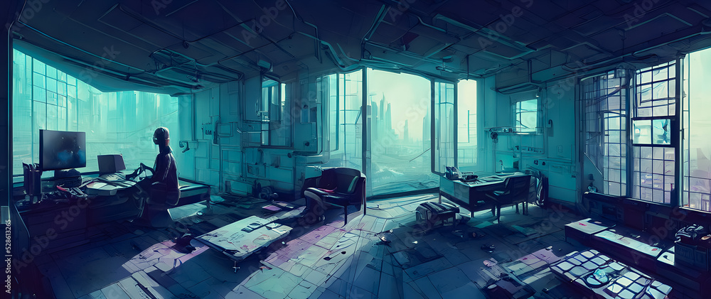 Artistic concept painting of a beautiful home cyberpunk interior ...