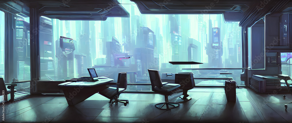 Artistic concept painting of a beautiful home cyberpunk interior ...