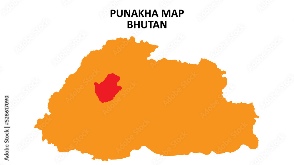 Punakha State and regions map highlighted on Bhutan map. Stock ...