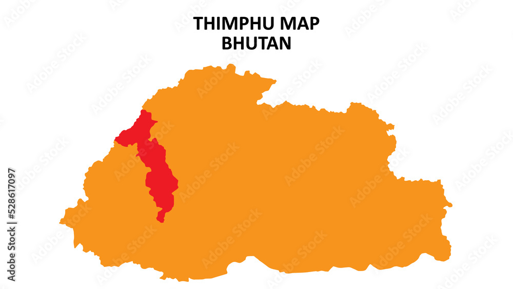 Thimphu State and regions map highlighted on Bhutan map. Stock ...