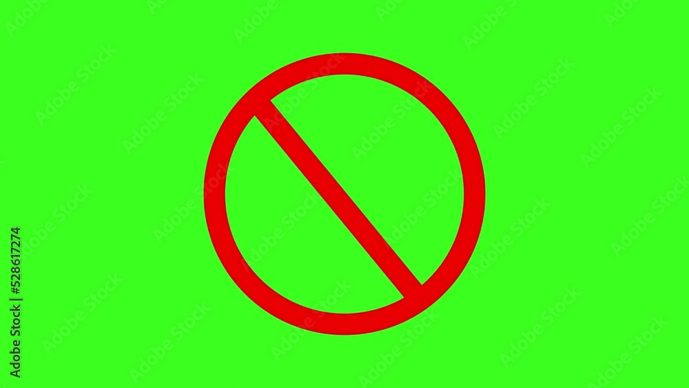Prohibition red sign animation in green and black screen. Animated ...