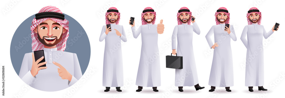 Saudi arab man vector character set. Business characters in ...