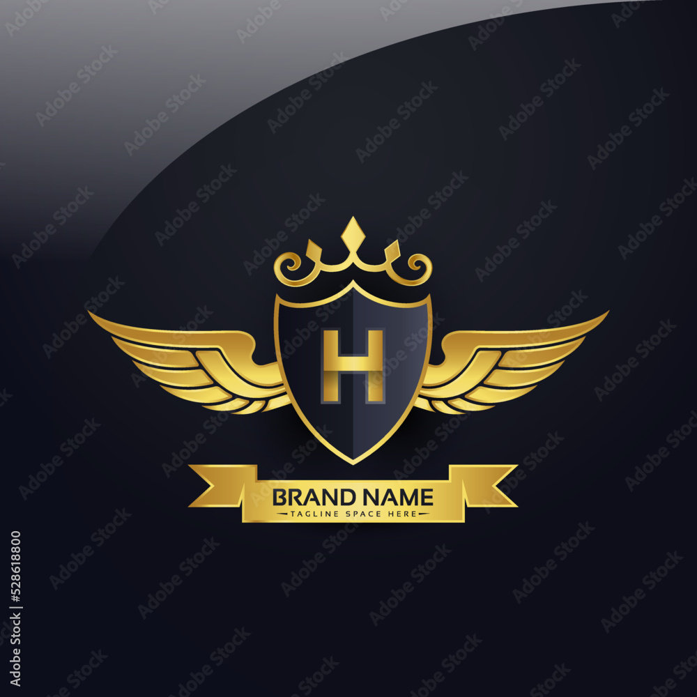 Vetor de Luxury royal wing Letter H crest Gold colour, Victory logo ...