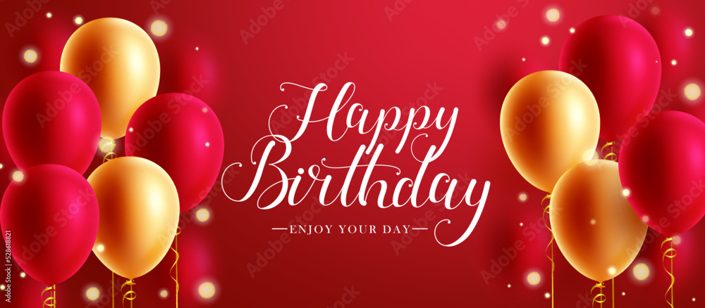 Birthday greeting vector background design. Happy birthday text in red ...