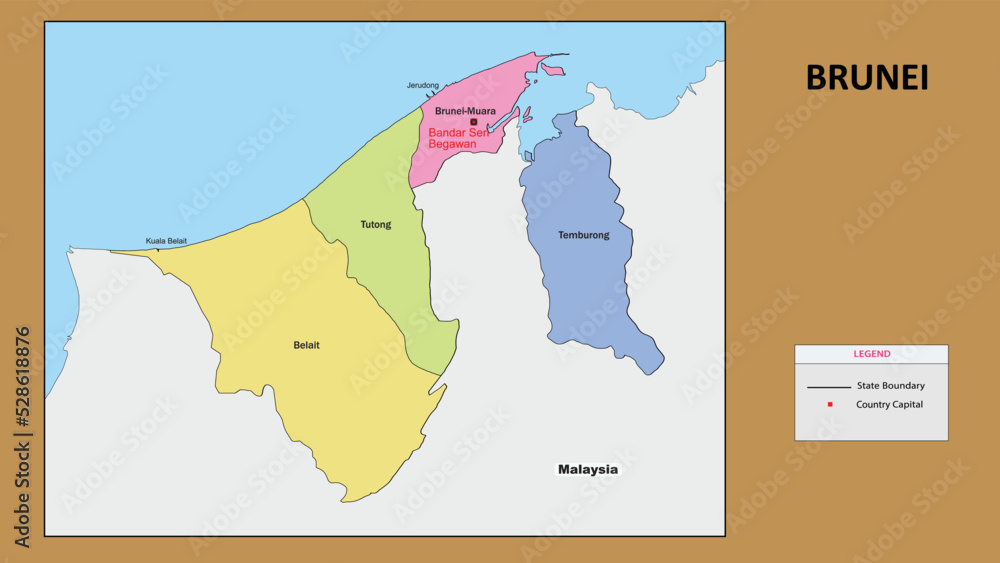 Brunei Map. State and district map of Brunei. Political map of Brunei ...