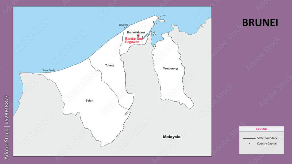 Brunei Map. State and district map of Brunei. Administrative map of ...